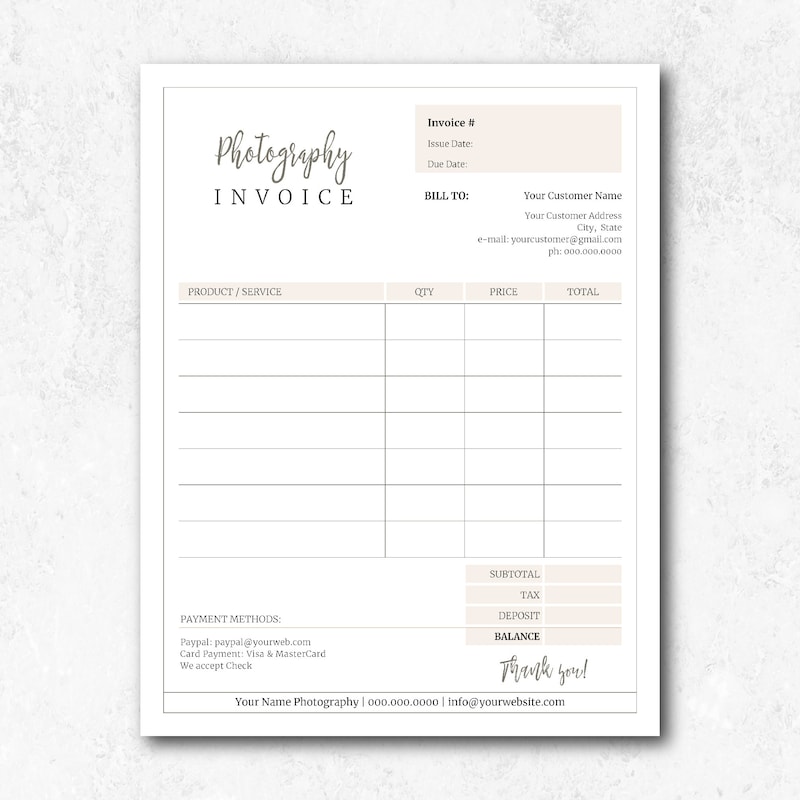 Photography Invoice - Etsy