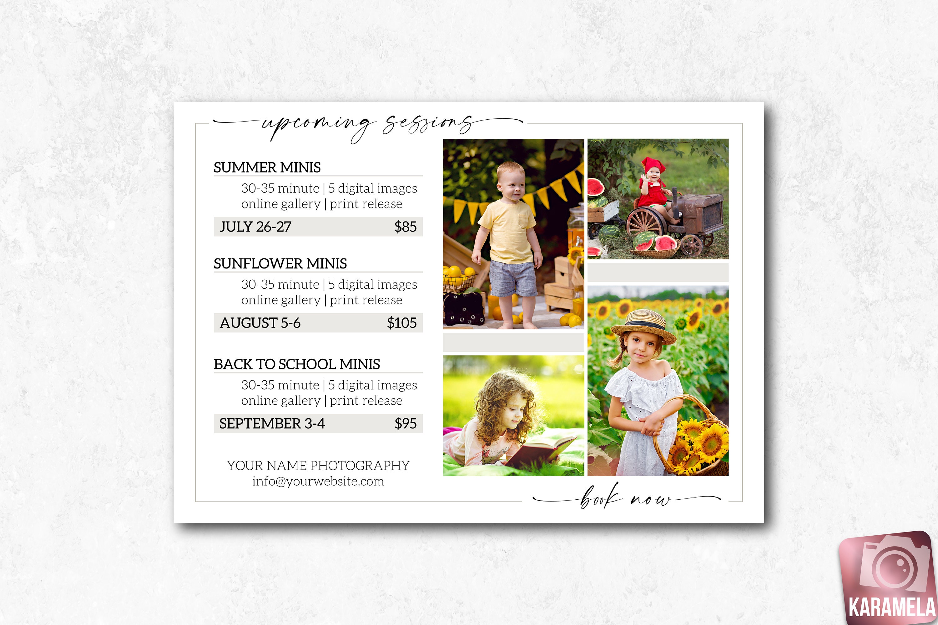 Upcoming Sessions Photography Template Photoshop Template for - Etsy