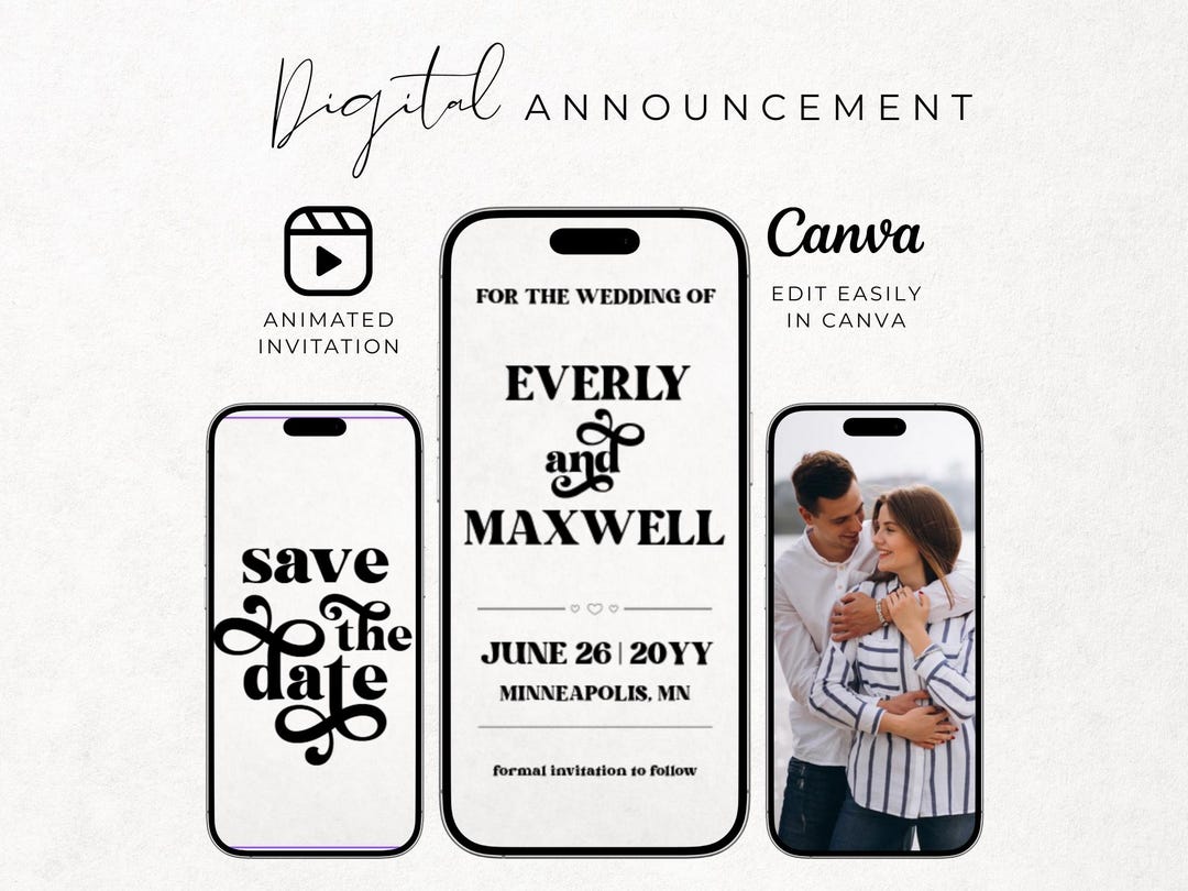Animated Save the Date Template | Minimalist Retro Typography Wedding ...