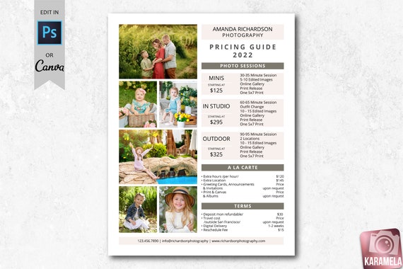 Pricing Template for Photographers Pricing Guide Photo - Etsy