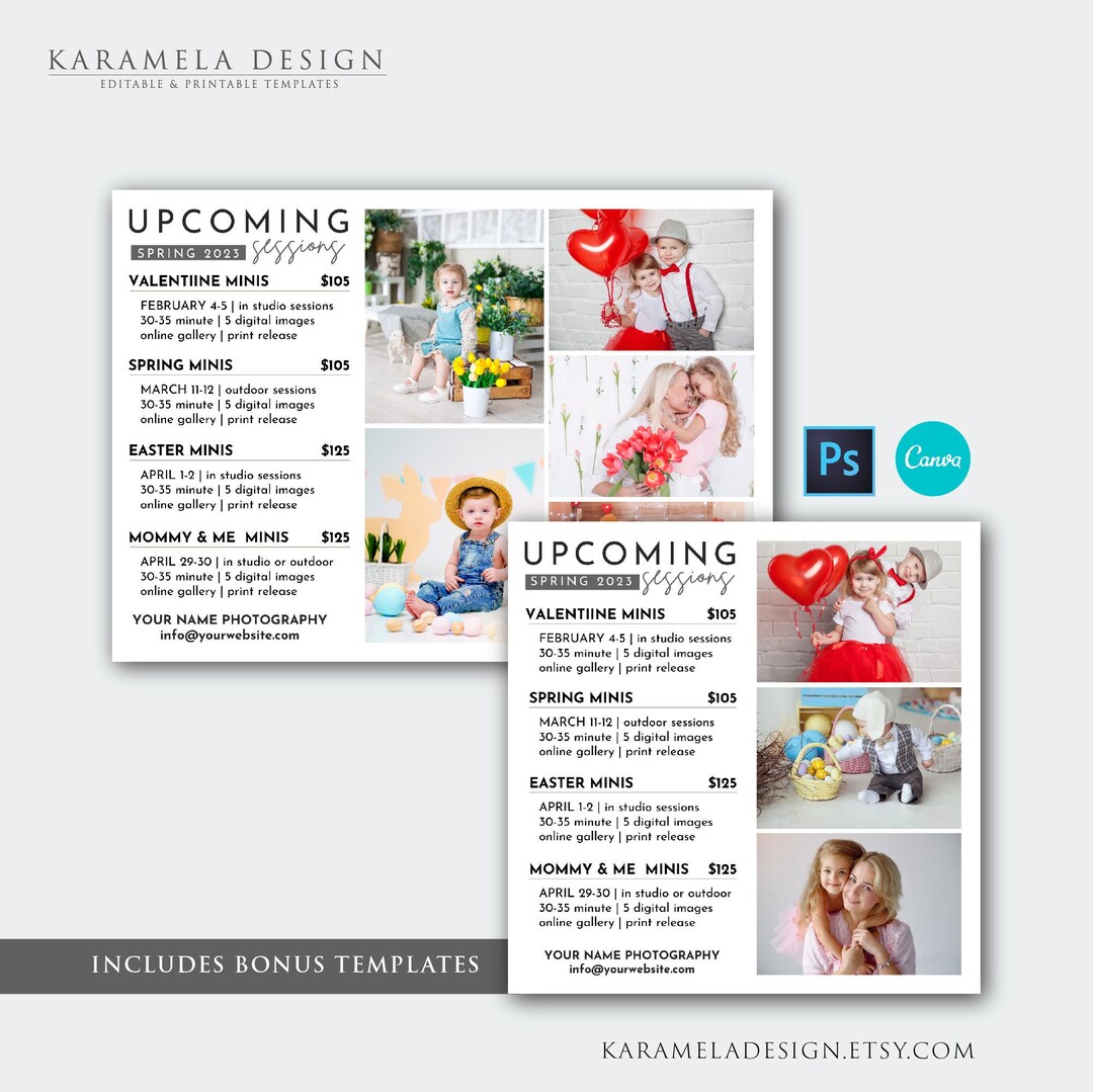 Upcoming Sessions Photography Flyer Template, Valentine Minis, Spring ...