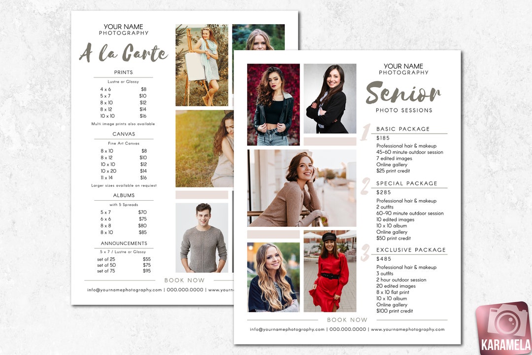 Senior Photography Packages Template: Photoshop Pricing Guide (PSD) - Etsy