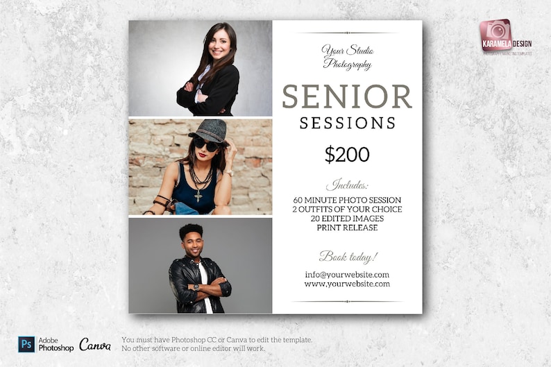 Senior Photo Session Template: Marketing Bundle (canva or Photoshop) - Etsy
