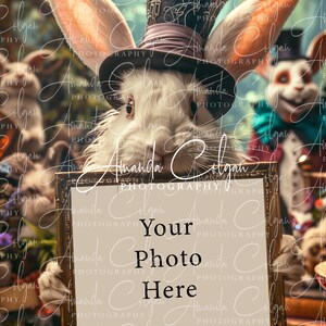 White Rabbit Holding Picture Frame Digital Backdrop | Easter Photo ...