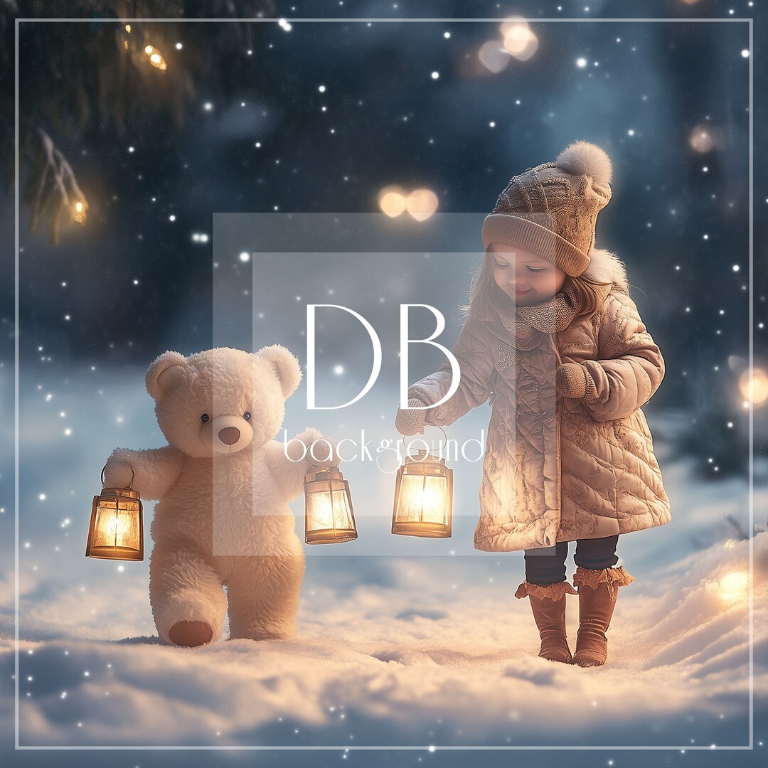 Christmas Digital Background | Magical Christmas Teddy Bear Digital ...