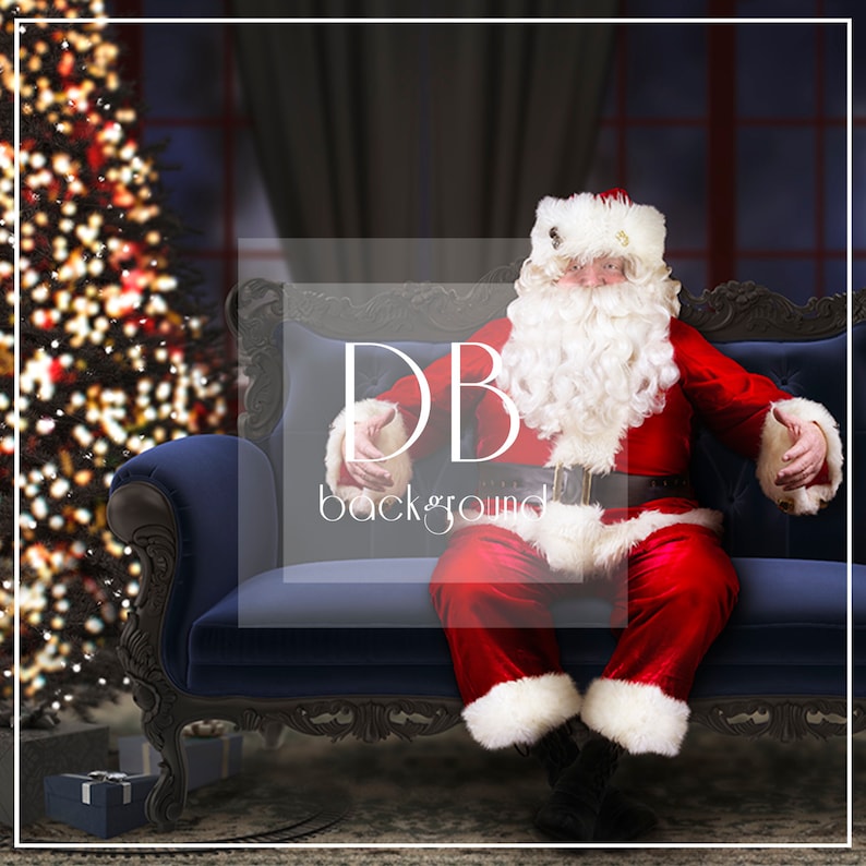 Santa on Blue Couch Digital Background | Multiple Kid Santa's Lap ...