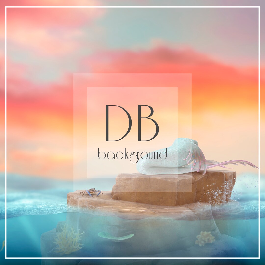 Mermaid Digital Background | Mermaid on Rock Digital Background ...