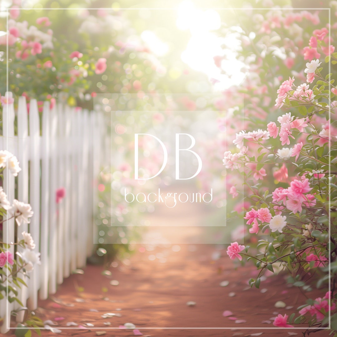 Spring Digital Background | White Picket Fence With Flowers Digital ...