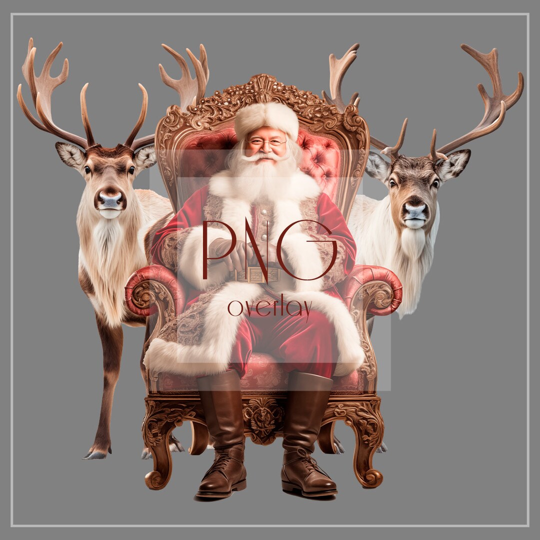 Santa Sitting With Reindeer Overlay | Overlay for Photoshop | Photoshop ...