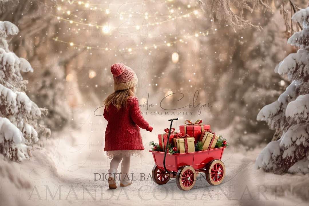 Christmas Digital Backdrop | Christmas Gift Cart Digital Background ...