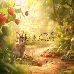 Easter Bunny in Strawberry Field Digital Background | Fine Art Photography Digital Backdrop ...