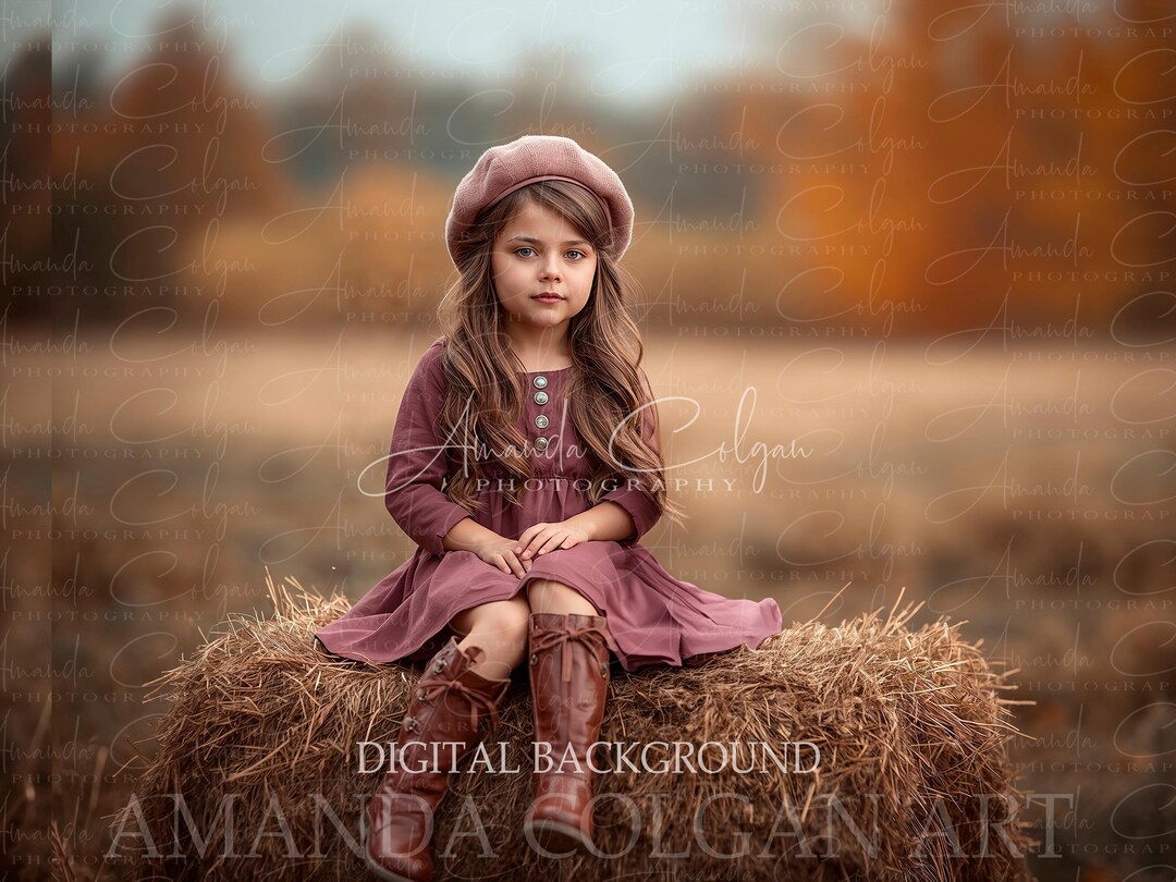 Autumn Digital Backdrop | Hay Bale Digital Background for Photography ...