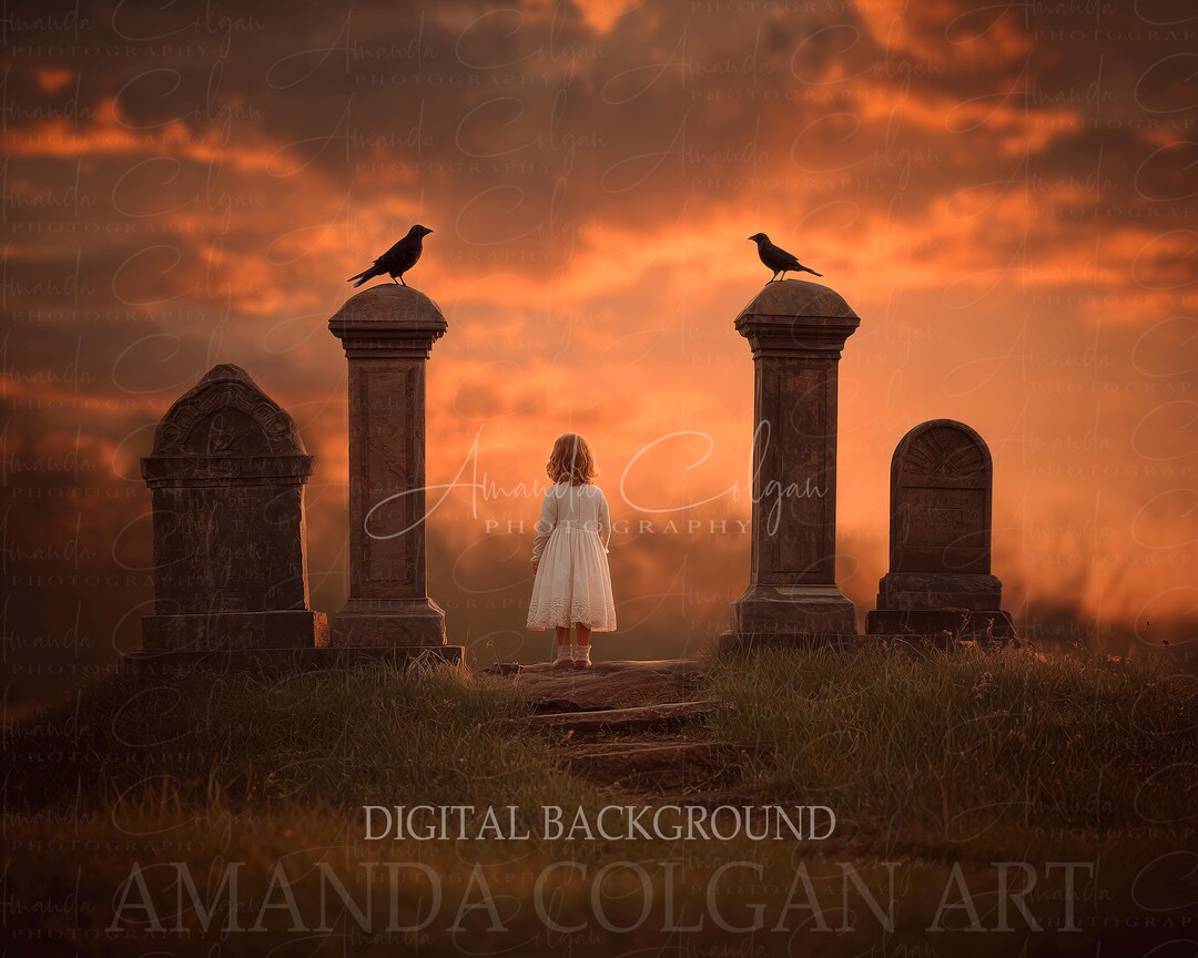 Halloween Digital Background | Cemetery Digital Backdrop | Cemetery at ...
