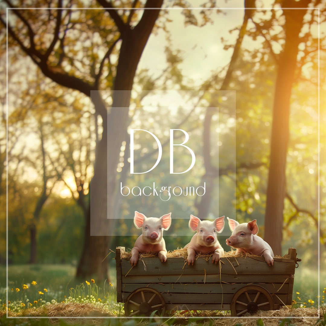 Spring Digital Background | Little Pigs in Wagon Digital Background ...