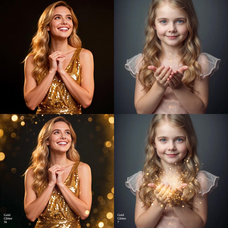 60 Gold Glitter Photoshop Overlays | Blowing Glitter, Bokeh Effect ...