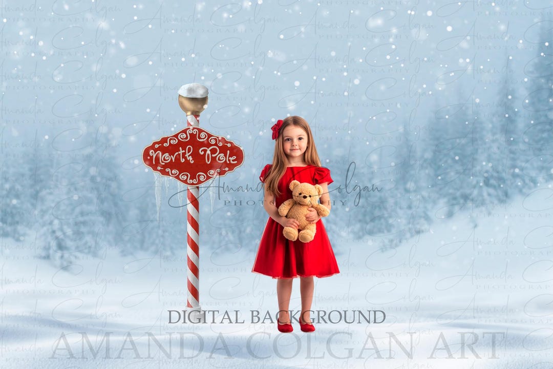 Christmas Digital Backdrop | 2 North Pole Digital Backgrounds With Snow ...
