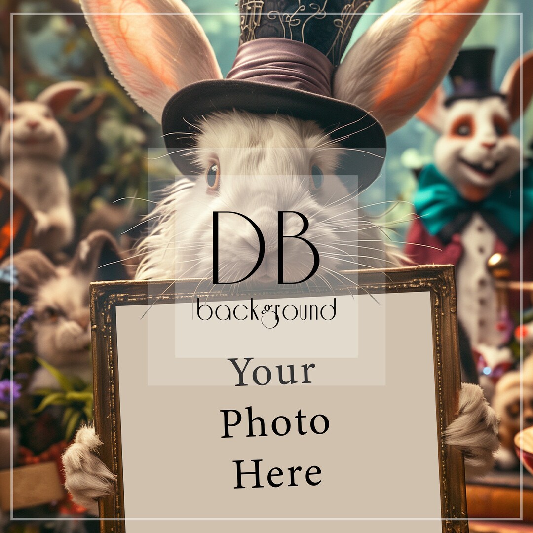 White Rabbit Holding Picture Frame Digital Backdrop | Easter Photo ...