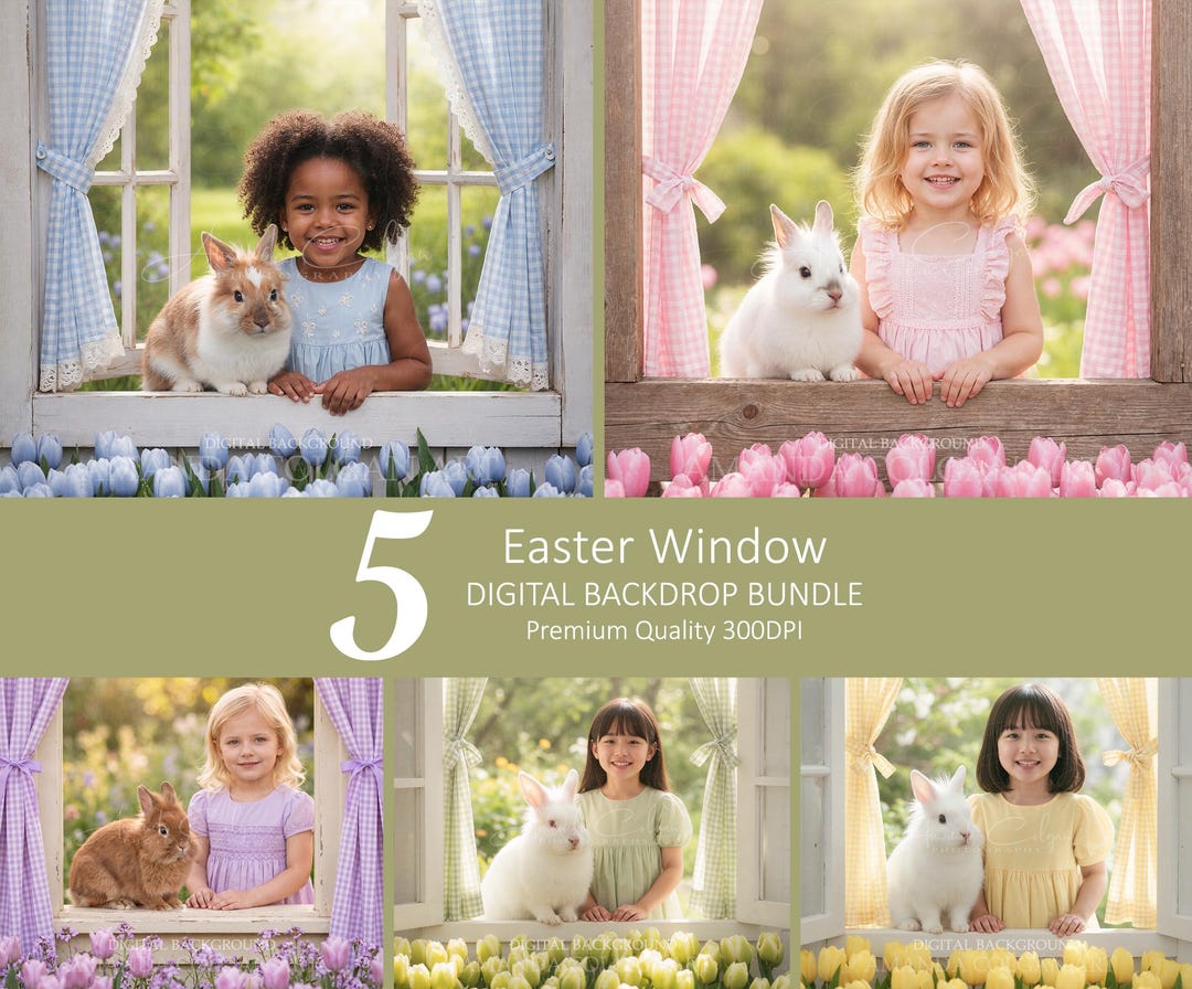 Easter Window Digital Backdrops | Spring Digital Backgrounds - Etsy
