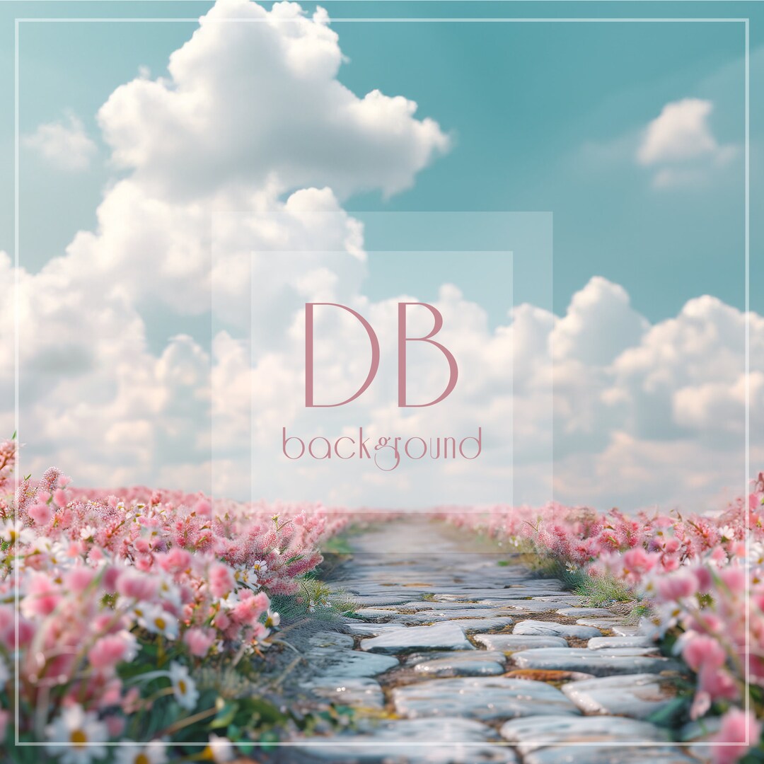 Spring Flowers With Brick Path Digital Background | Pink Wildflower ...