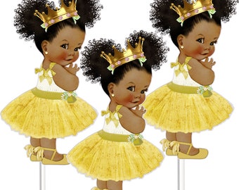 3 Purple Gold Princess Centerpieces African American Birthday | Etsy