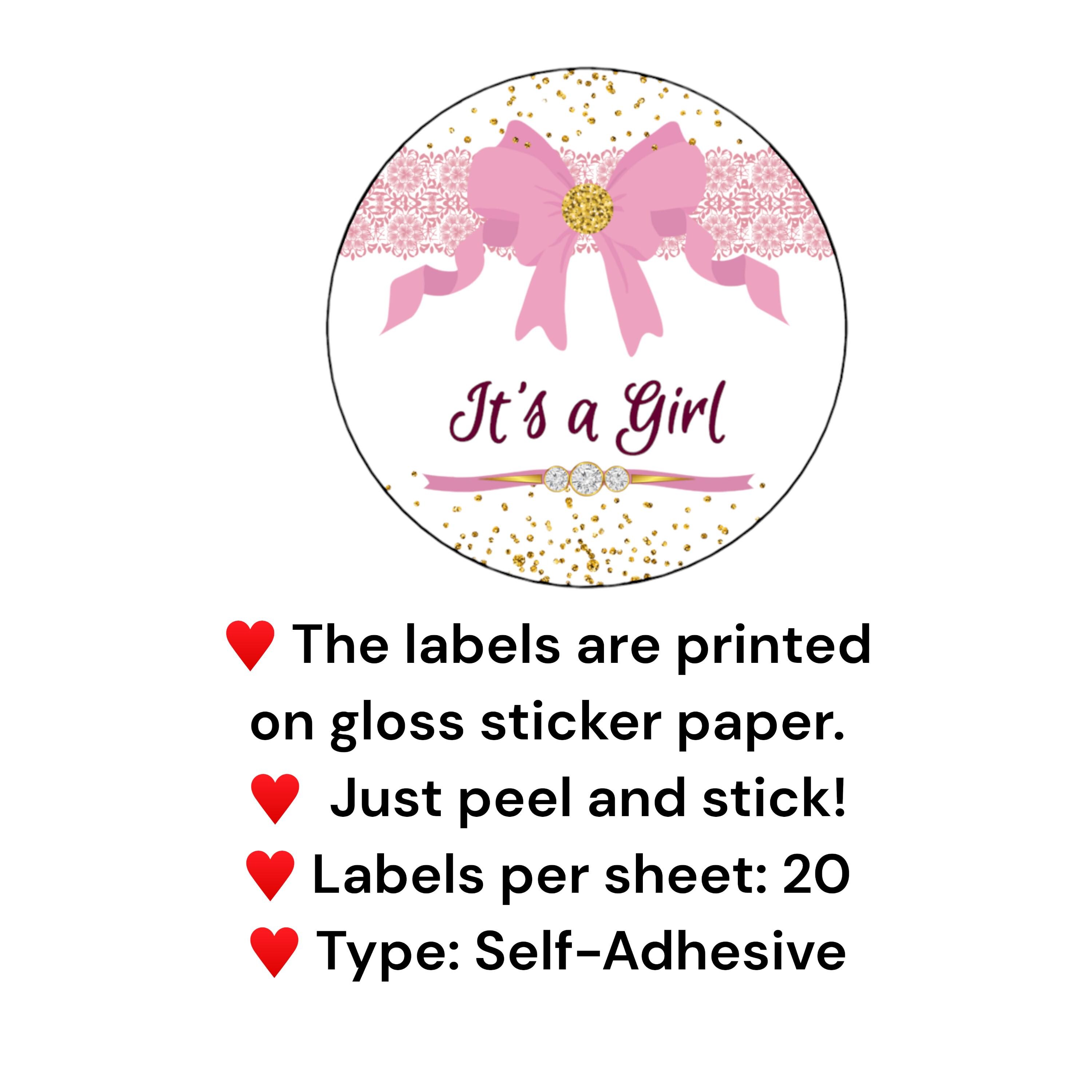 Pink It's a Girl Baby Shower Favor Labels Stickers With Bow Gold ...