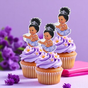Sitting Lavender Princess Cake Toppers DIY African American Baby Girl ...