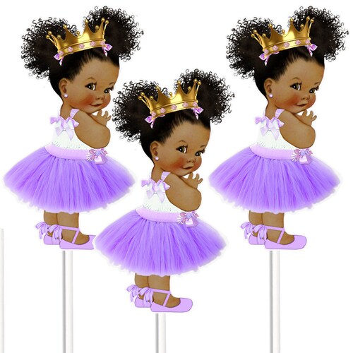 3 Purple Gold Princess Centerpieces African American Birthday - Etsy