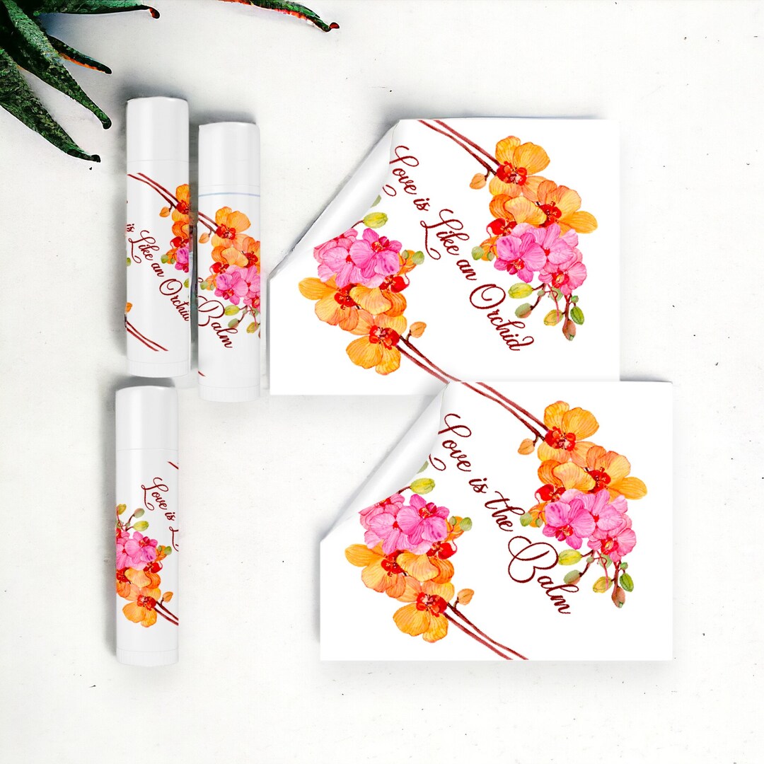Orange Orchid Lip Balm Labels, Pink Orchid Wedding Party Personalize ...