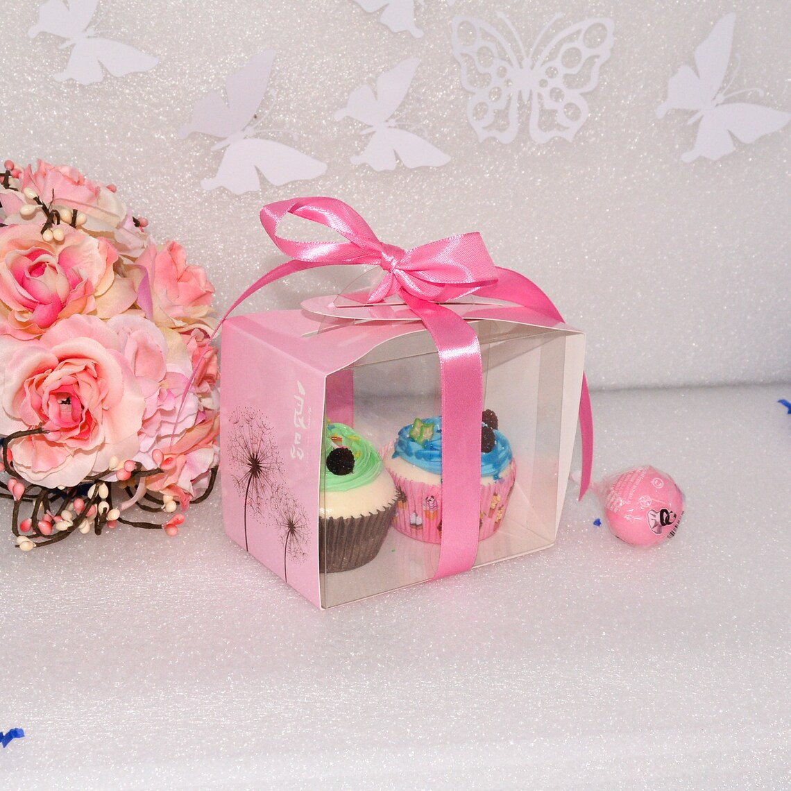 12 Pink Cupcake Boxes Clear Wedding Cupcake Boxes With | Etsy