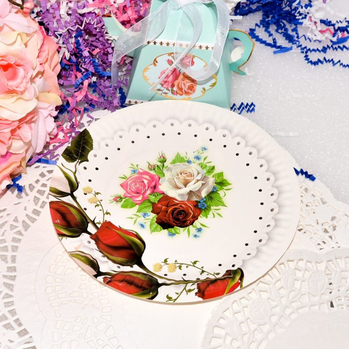 40 Rose Garden Party Dessert Paper Plates Tea Party | Etsy