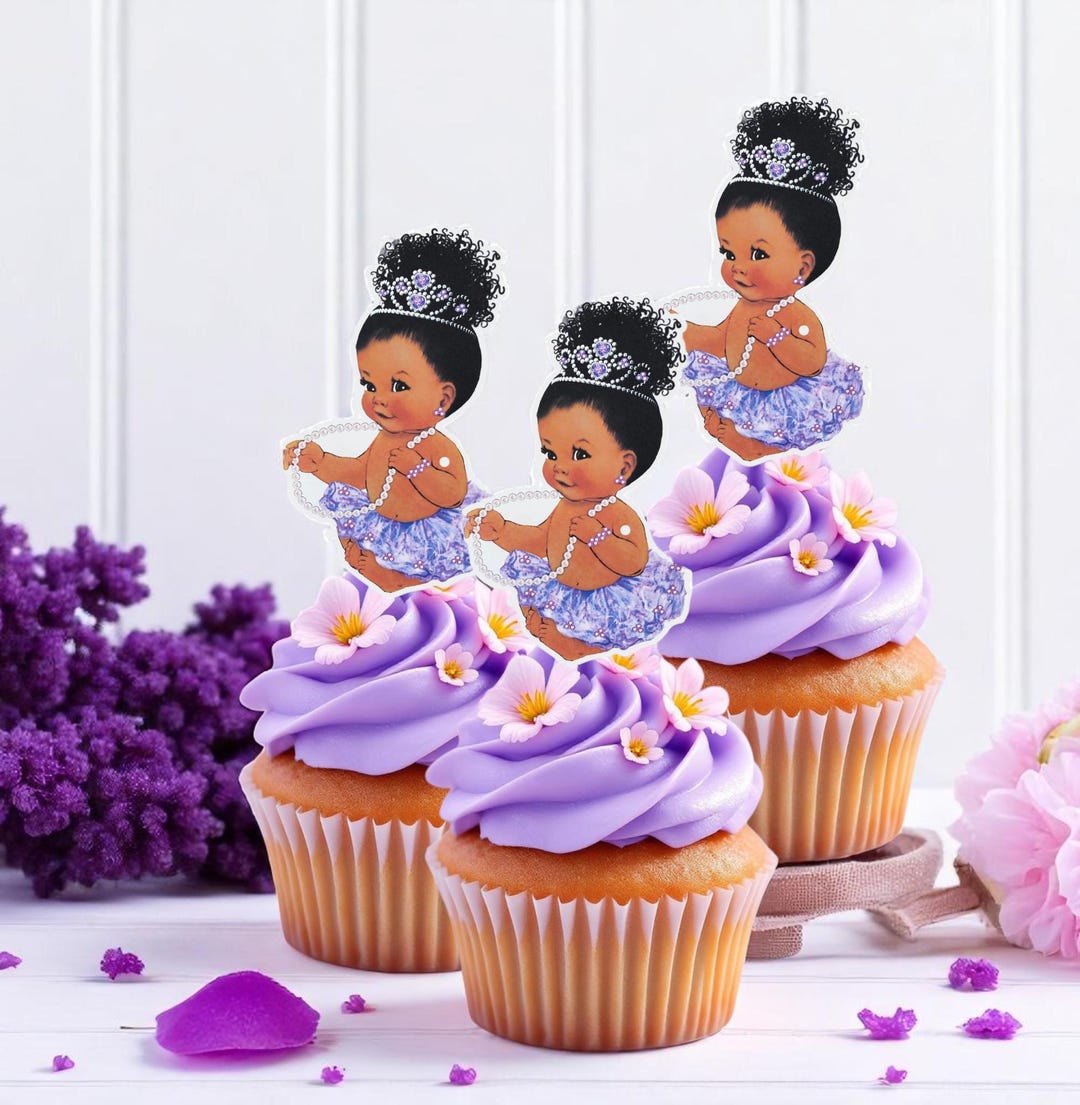 Sitting Lavender Princess Cake Toppers DIY African American Baby Girl ...