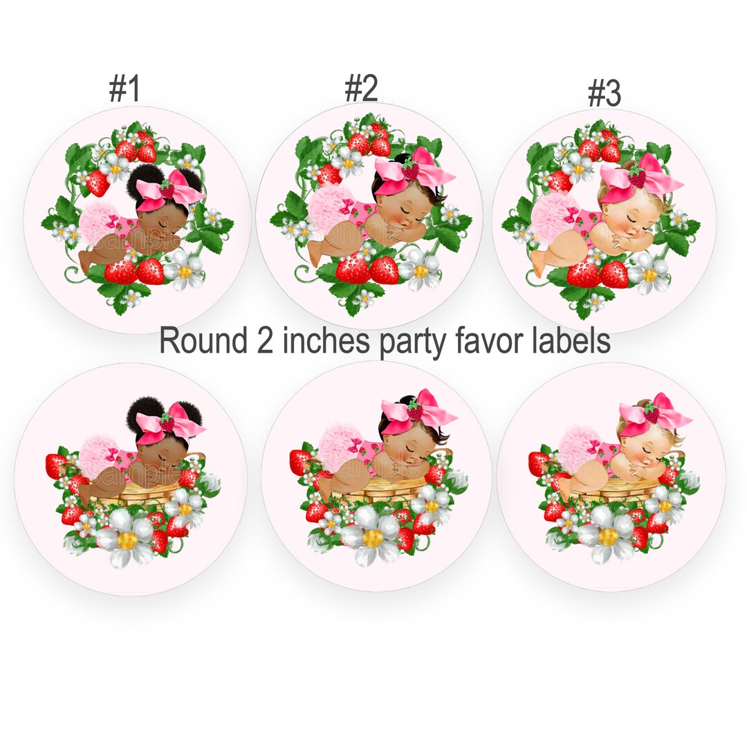 Strawberry Sleeping Baby Girl Stickers: Party Favor Labels (set of 40 ...