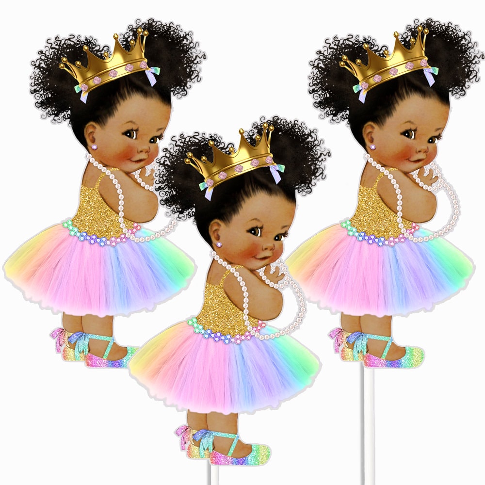 3 Rainbow Princess Centerpieces African American Birthday Table ...