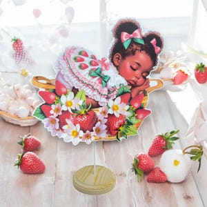 Sleeping Strawberry Girl Baby Shower Centerpiece: Pink & Green Party ...