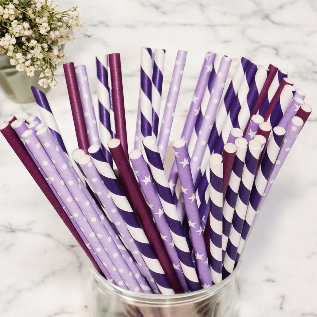 Purple Straws Paper Bachelorette Wedding Birthday Drinking Straws Grape ...