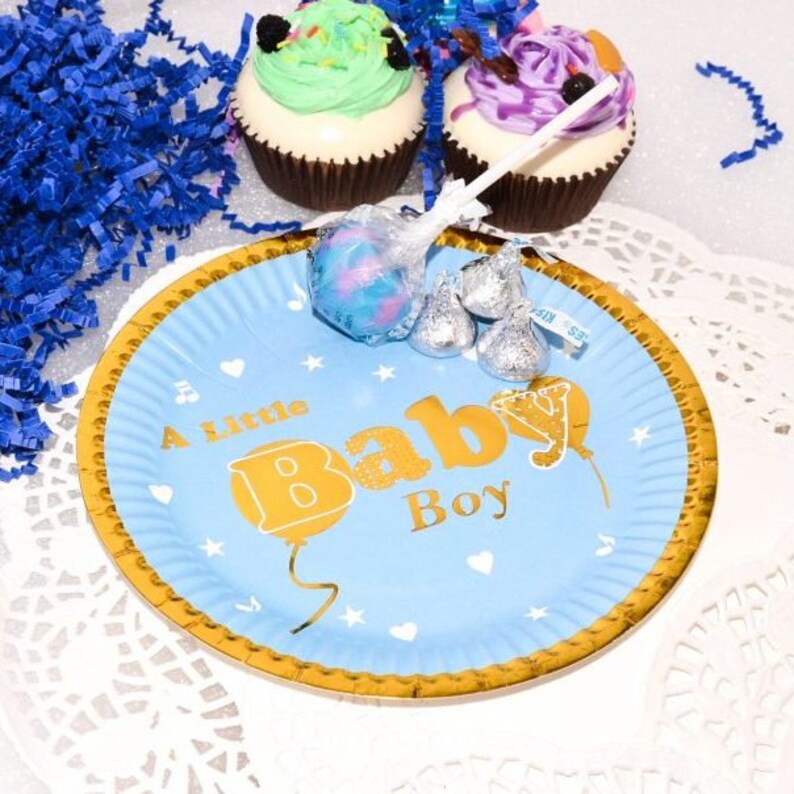 40 Boy Baby Shower Plate Gold and Blue Paper Plates Boy 1st - Etsy