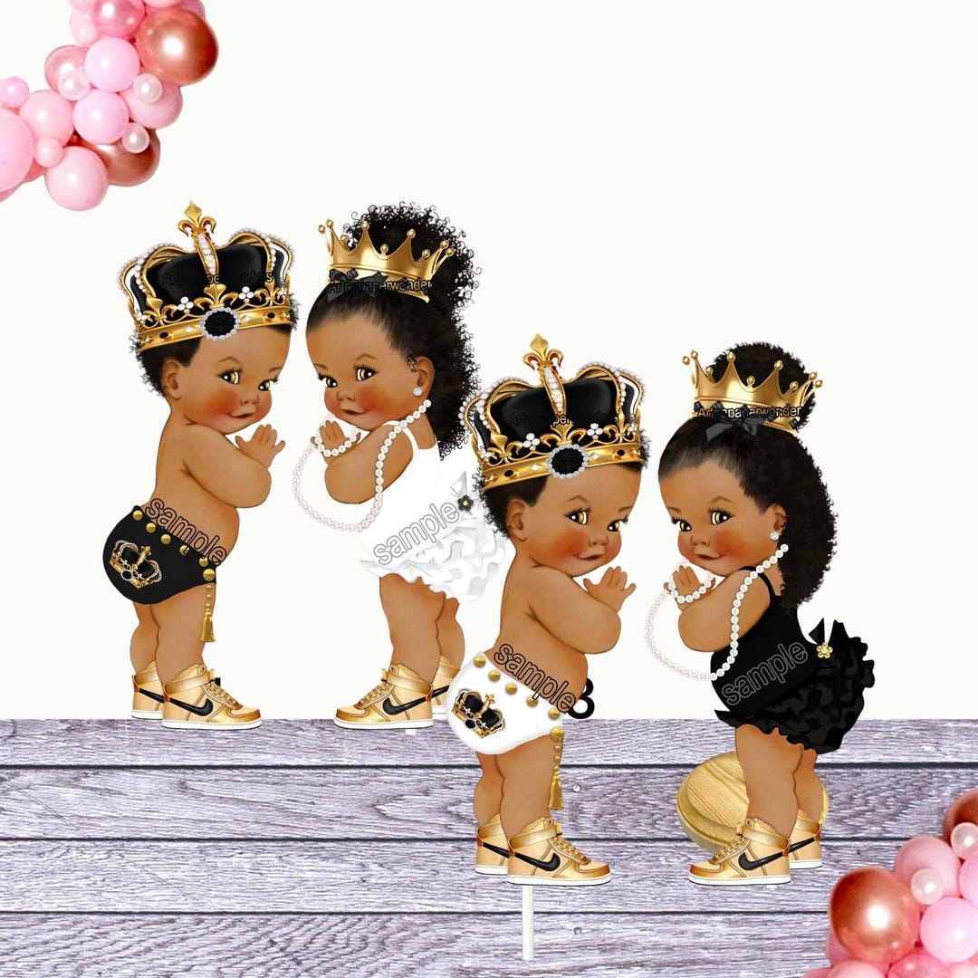 Royal-themed Baby Shower Centerpieces Cutouts | Gold Crown Black White ...