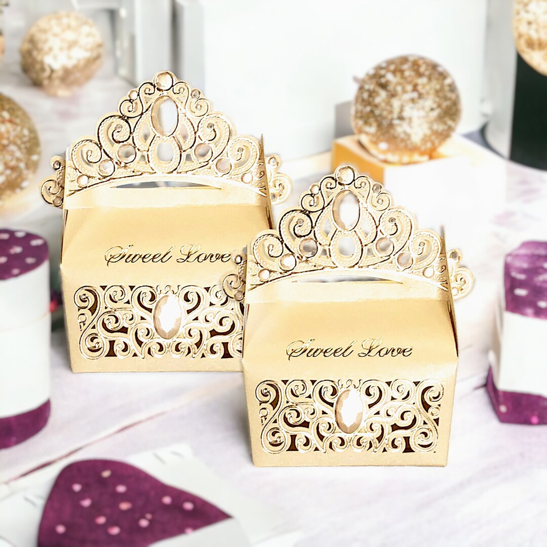 Princess Ivory Crown Tiara Favor Boxes for 1st Birthday Baby Shower ...