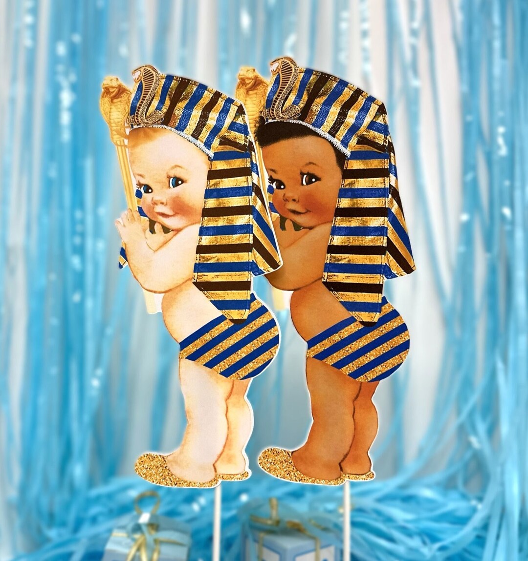 Egyptian Pharaon Little Prince Centerpiece, Gold Royal Blue Baby Shower ...