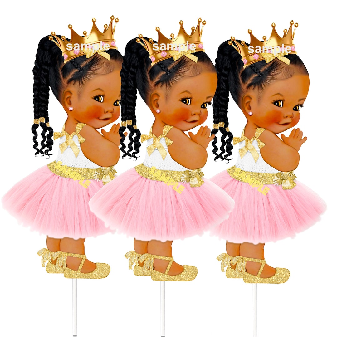 African American Princess Centerpiece: Pink & Gold Baby Shower Decor - Etsy