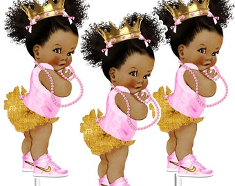 3 Purple Gold Princess Centerpieces African American Birthday | Etsy