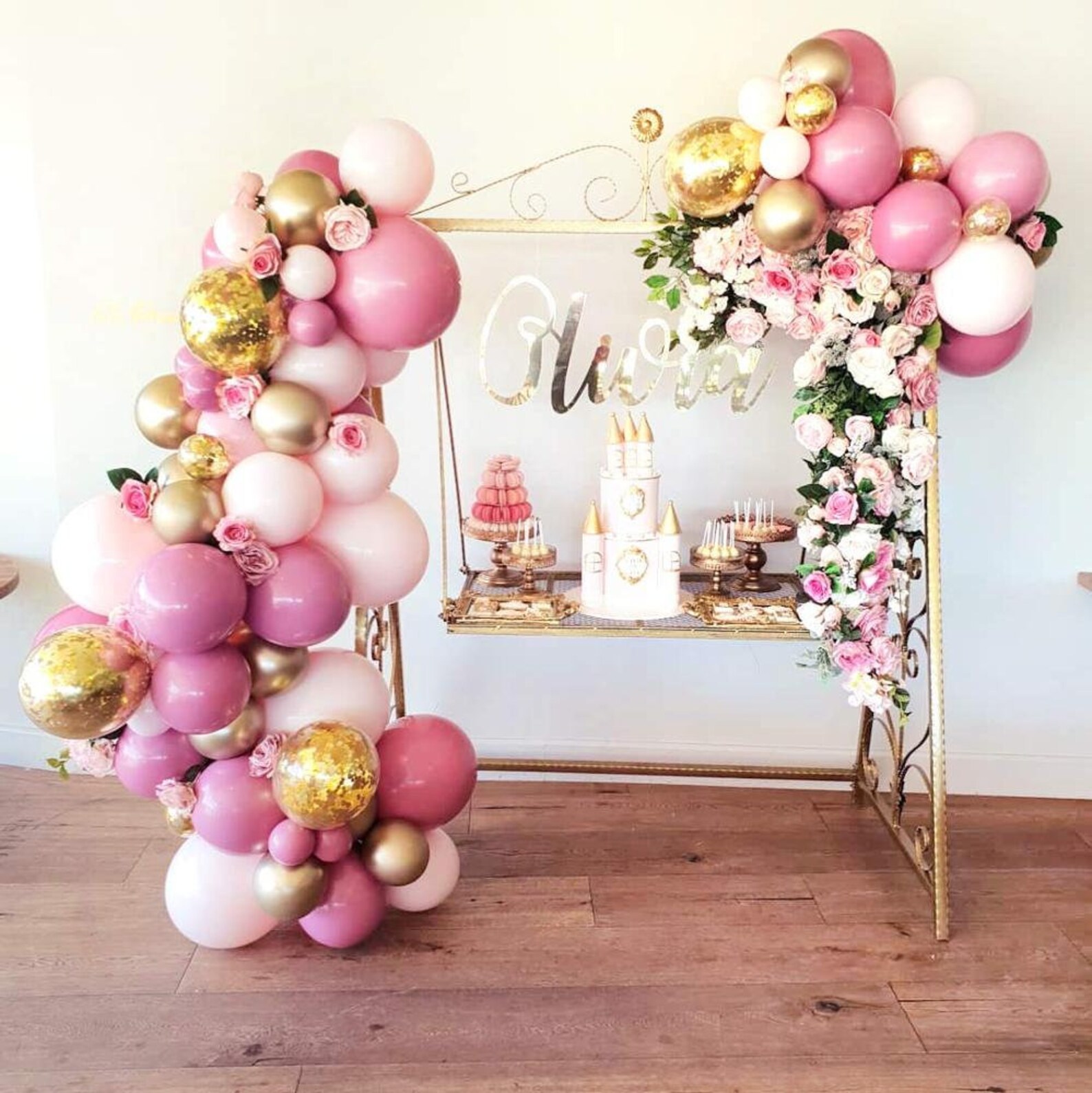 Pink Gold Confetti Balloon Garland Aloha Flamingo Arch Birthday Baby ...