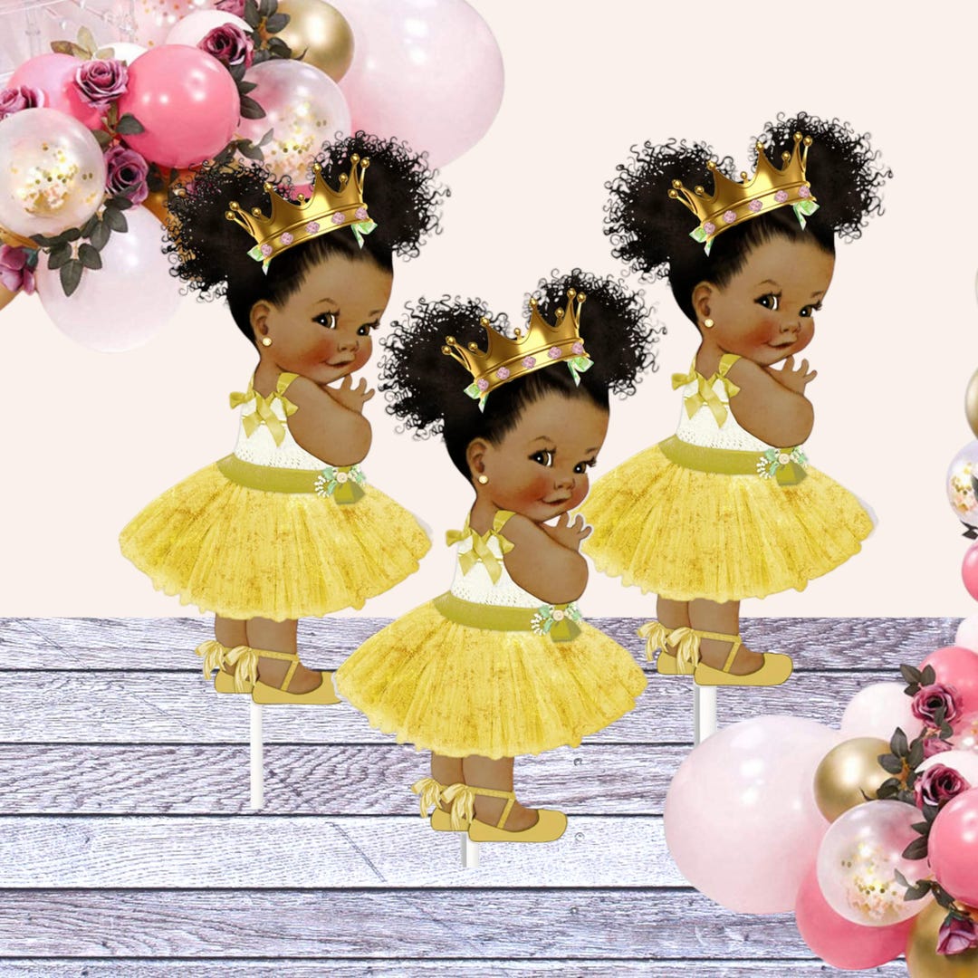 Gold Tutu Princess Toppers Centerpieces Cutouts African American Baby ...