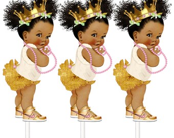 3 Purple Gold Princess Centerpieces African American Birthday | Etsy