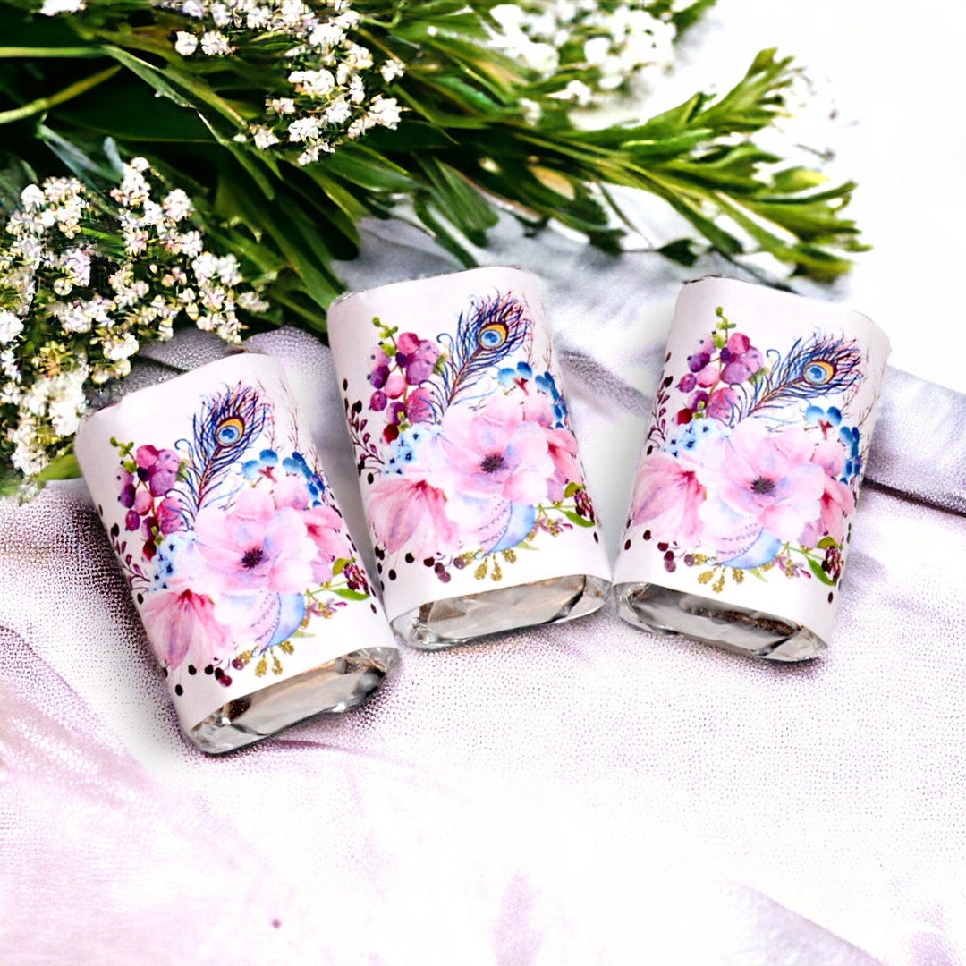 54 Pink Floral Candy Labels Stickers Birthday Baby Shower Favor, Spring ...