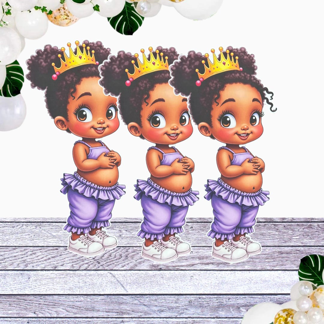 Purple Princess Afro-american Baby Girl Cutouts Centerpieces, Table ...