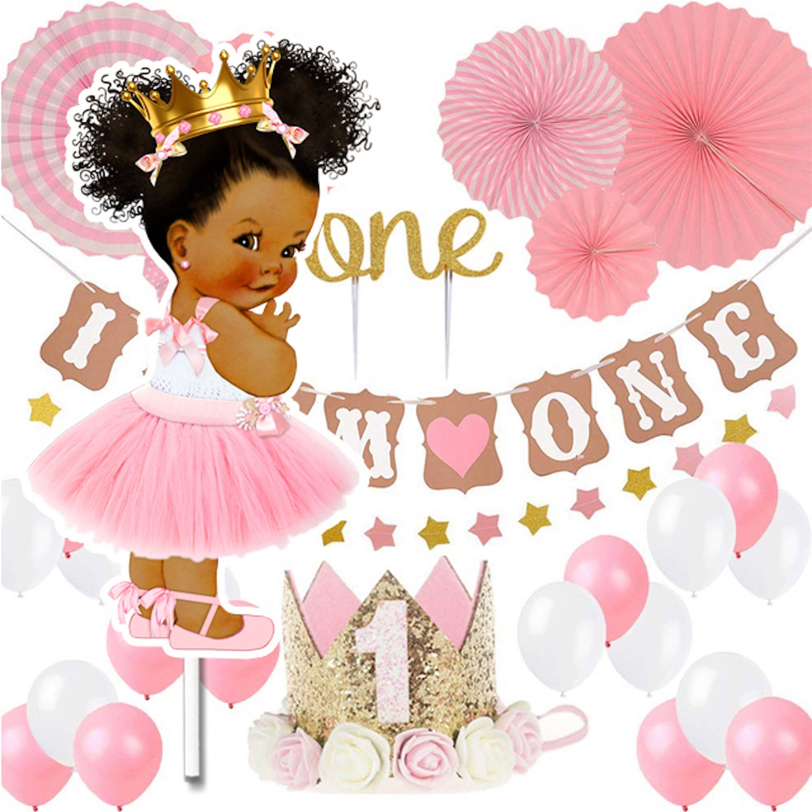 Pink Princess Centerpieces African American Baby Shower - Etsy