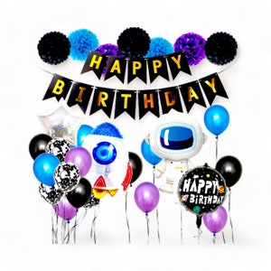 Astronaut Balloon Birthday Boy Party Decor Set, Birthday Banner Paper ...