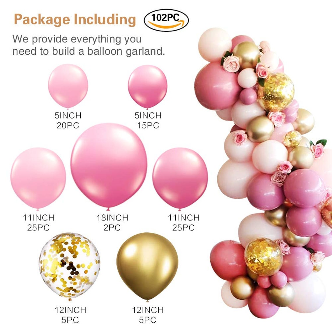Pink Gold Confetti Balloon Garland Aloha Flamingo Arch Birthday Baby ...