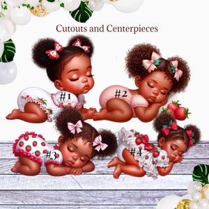 Strawberry Baby Girl Cutouts: African American, Sweet Fruit Theme Party ...